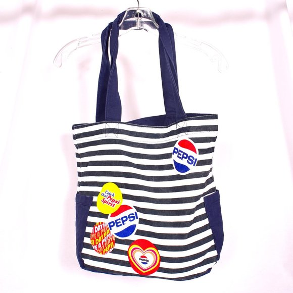 Bags | Vintage 208 Pepsi Pepsi Co Blue White Striped Canvas Tote Bag ...